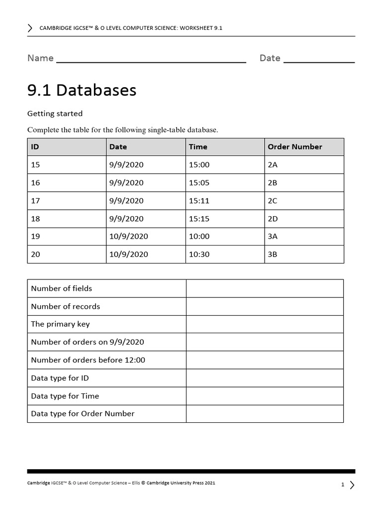 Igcse Compsci 2ed TR Worksheet 9.1 | PDF