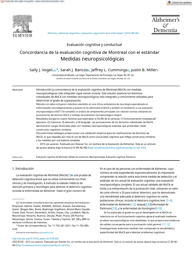 Alz Dem Diag Ass Dis Mo - 2015 - Vogel - Concordance of The Montreal ...