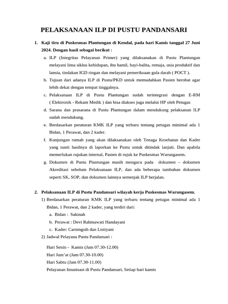 Implementasi ILP di Pustu Pandansari | PDF