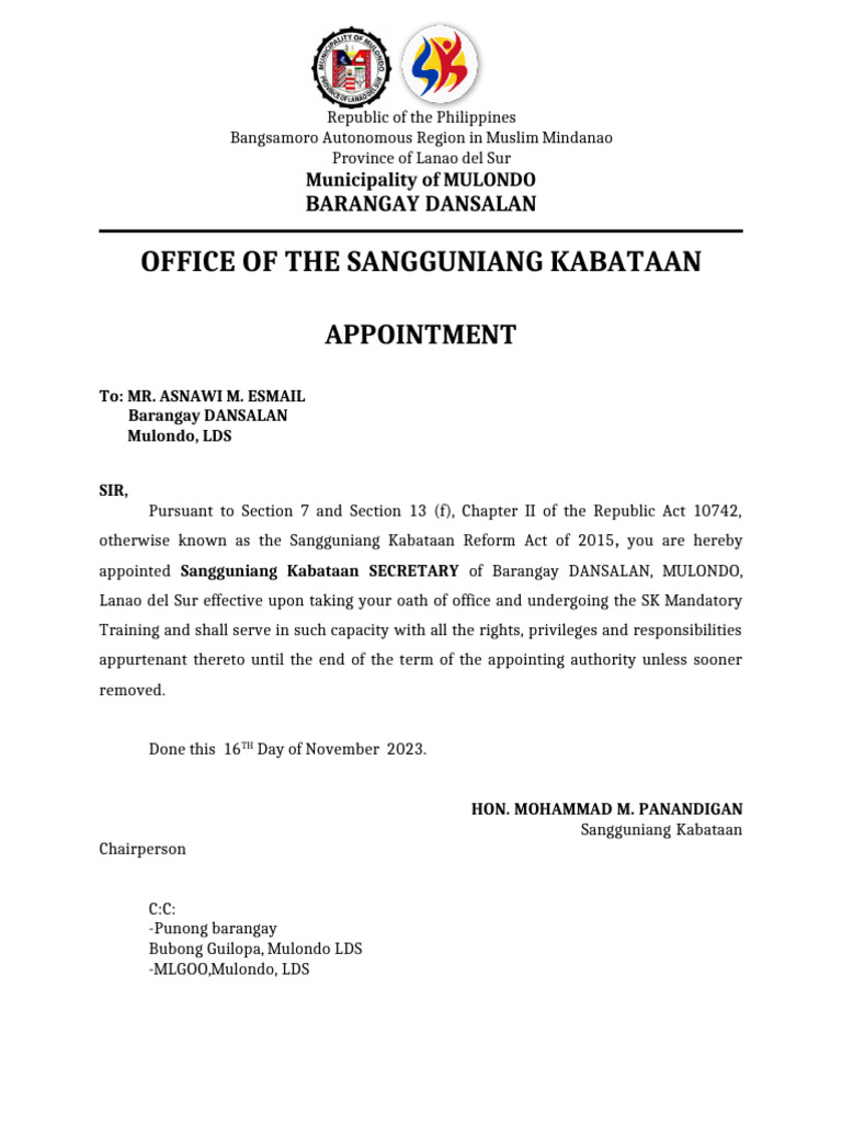 SK Secretary Appointment | PDF