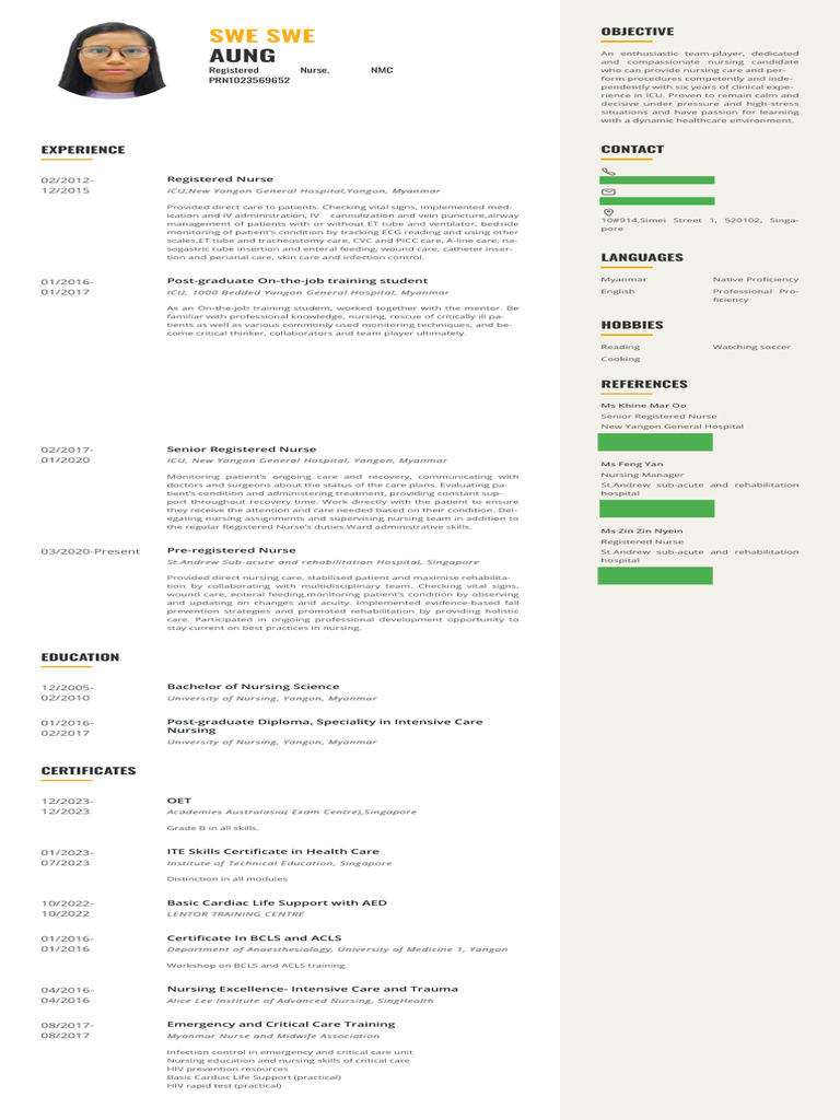 Swe Swe Aung RESUME - Merged2 | PDF | Nursing | Intensive Care Unit