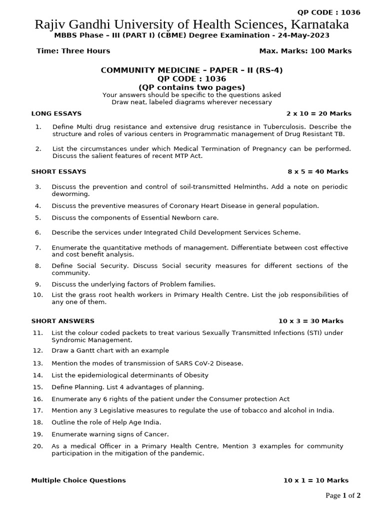 Mbbs - 1036 - Community Medicine - Tp2 (May-2023) - February-2023 (Apr ...