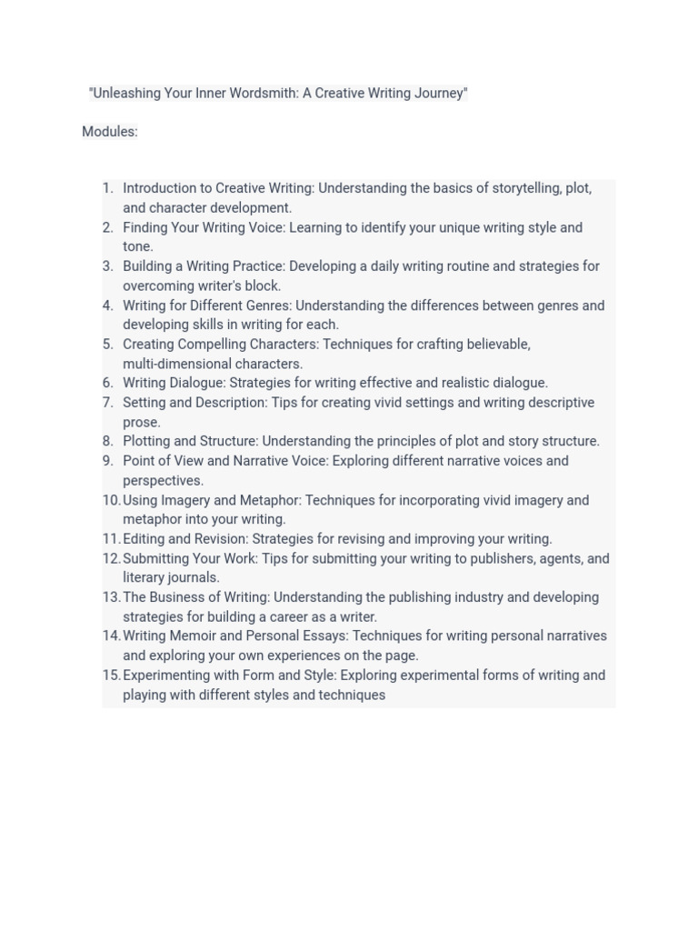 Unleashing Your Inner Wordsmith - A Creative Writing Journey | PDF ...