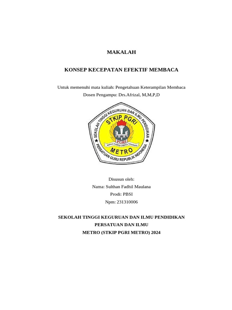 Konsep Kecepatan Efektif Membaca | PDF | Karier & Perkembangan