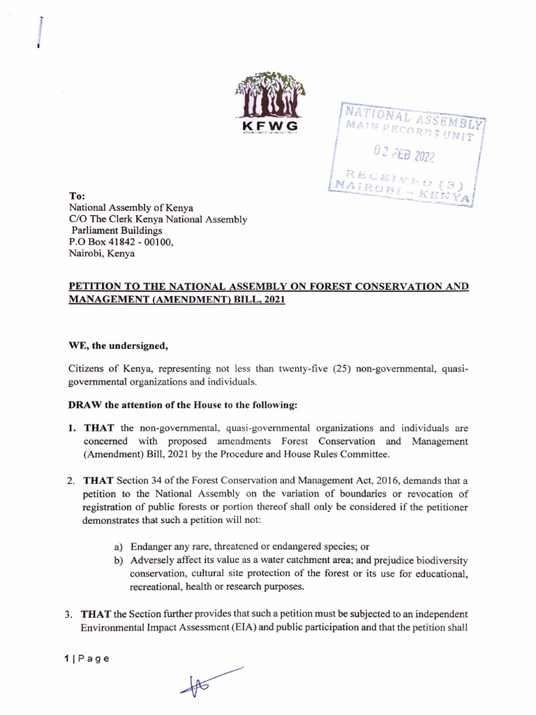 Petition To The National Assembly On Forest Amendment Bill 2021 3 | PDF