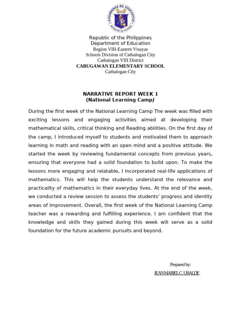 Nlc-Narrative Report-Glenda | PDF | Teachers | Mathematics