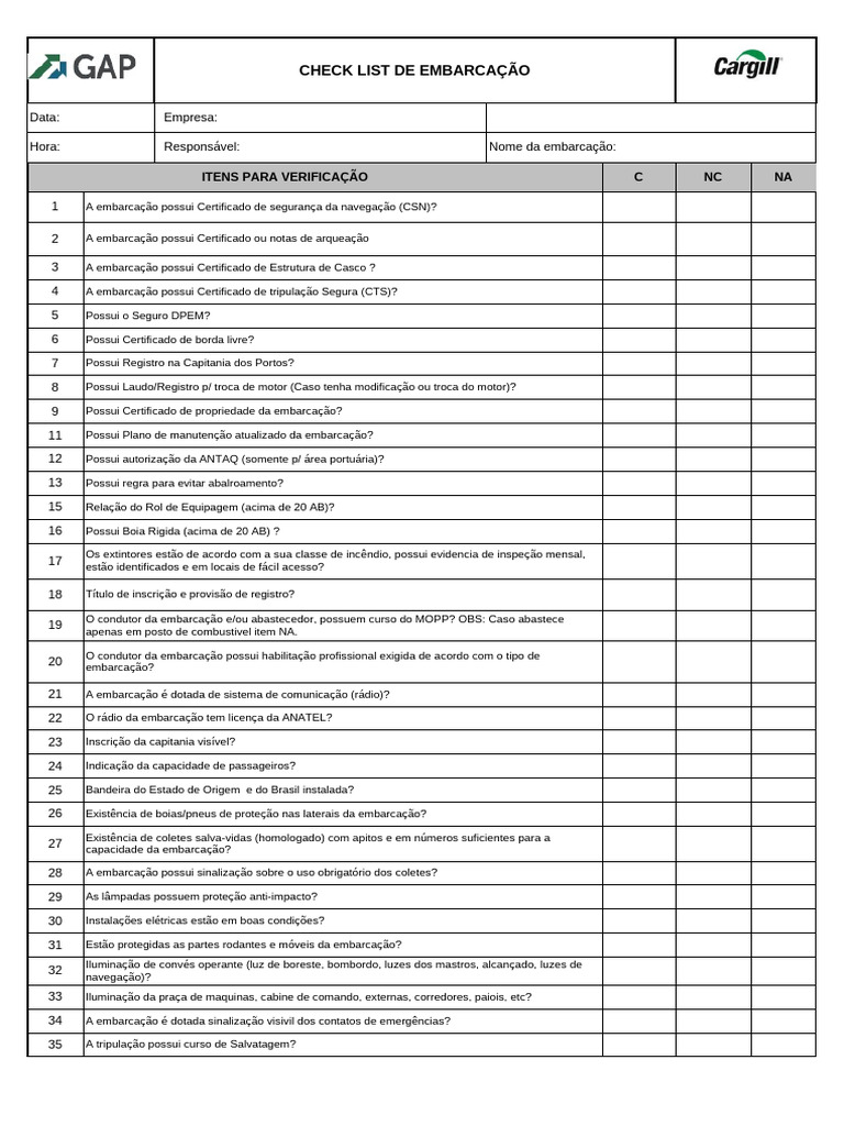 Checklist de Segurança para Embarcações | PDF