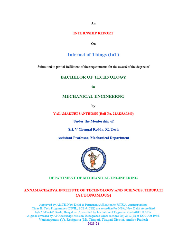 22AK5A0340 Internship - Report - IOT | PDF | Internet Of Things | Home Automation