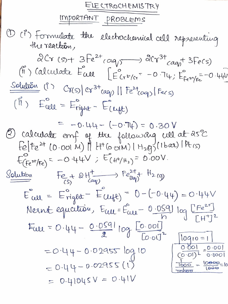 Electrochemistry-Problems Part 1 | PDF