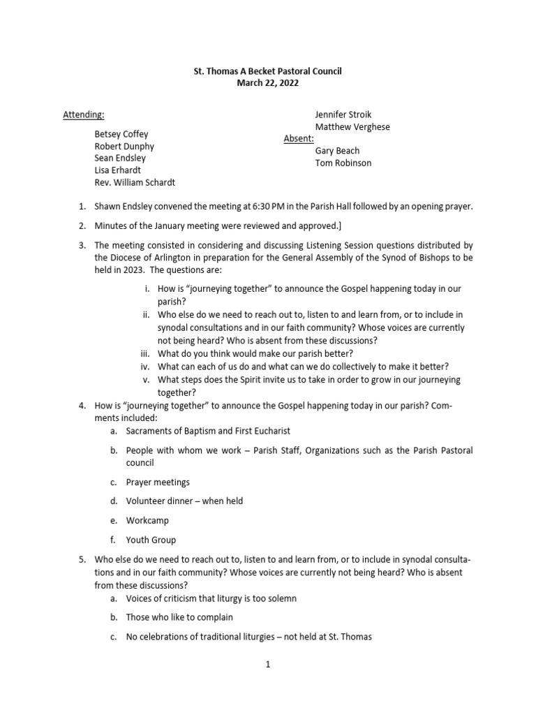 March 2022 Meeting Minutes | PDF | Worship | Protestant Denominational ...