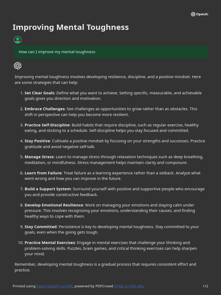 Improving Mental Toughness | PDF