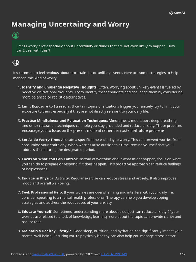 Strategies to Manage Worry and Build Resilience | PDF | Psychological ...