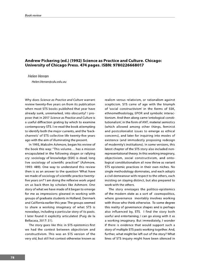 Andrew Pickering Ed 1992 Science As Practice and C | PDF