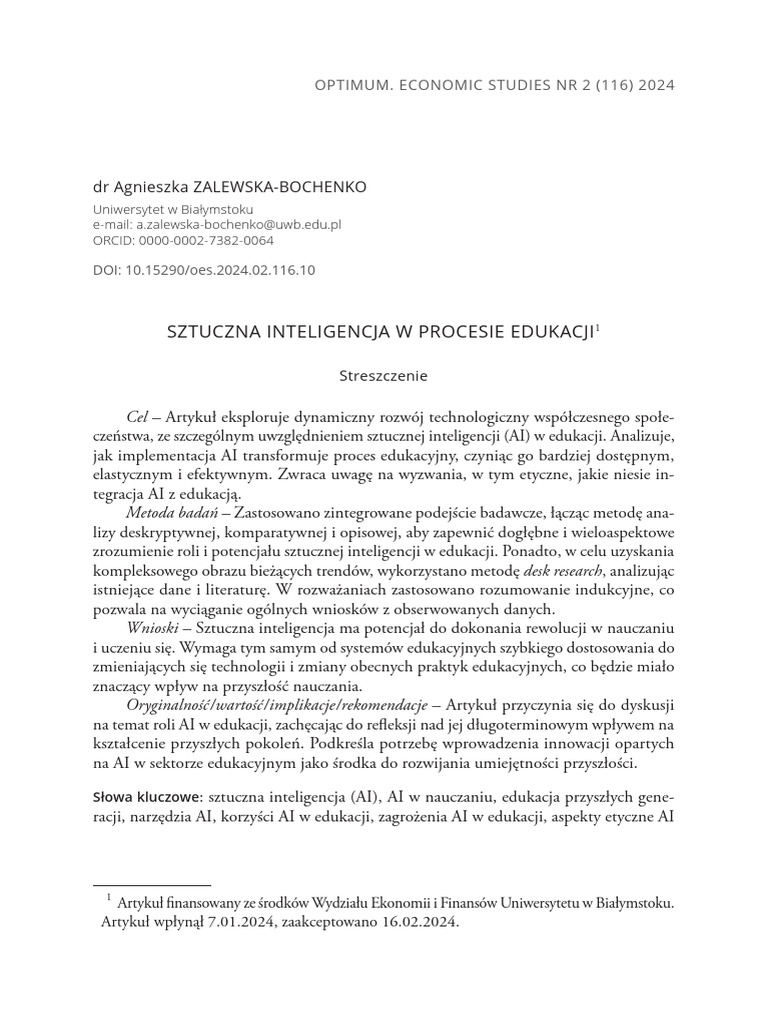 Optimum 2 2024 A Zalewska Bochenko Sztuczna Inteligencja W Procesie ...