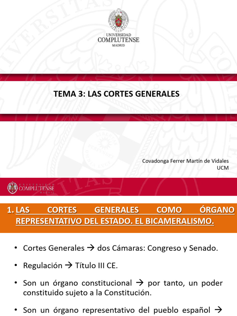 Estructura y Funciones de las Cortes Generales | PDF | Cortes Generales ...