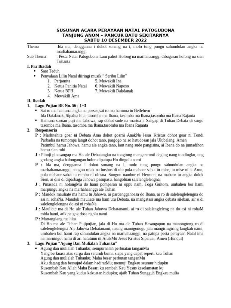 Tata Ibadah Perayaan Natal Patogubona | PDF