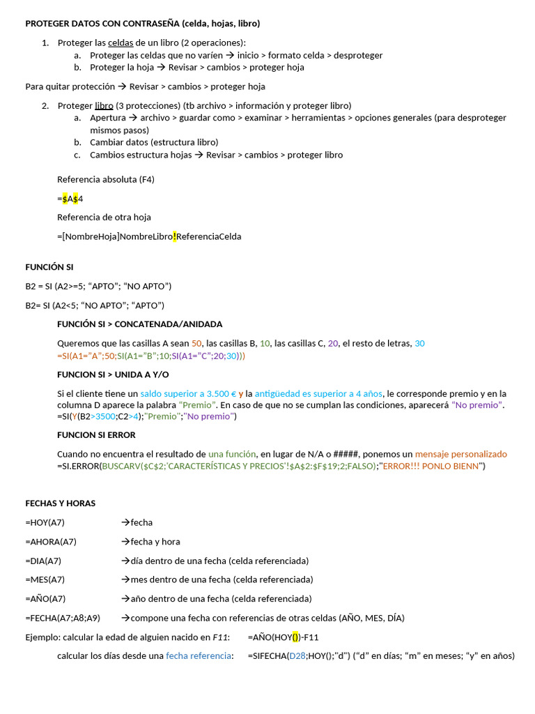 Chuleta Excel | PDF | Software | Informática