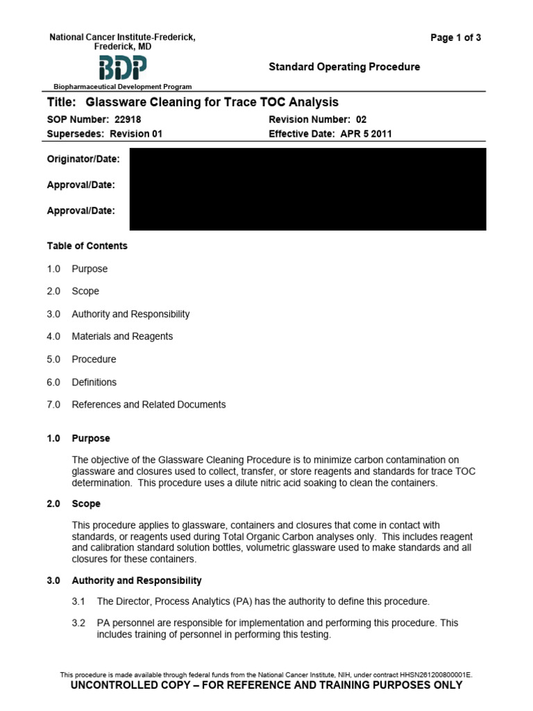 Glassware Cleaning For Trace TOC Analysis | PDF | Total Organic Carbon