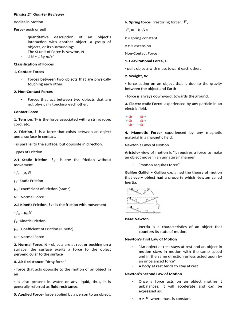 Physics 2nd Quarter Reviewer | PDF | Force | Inertia