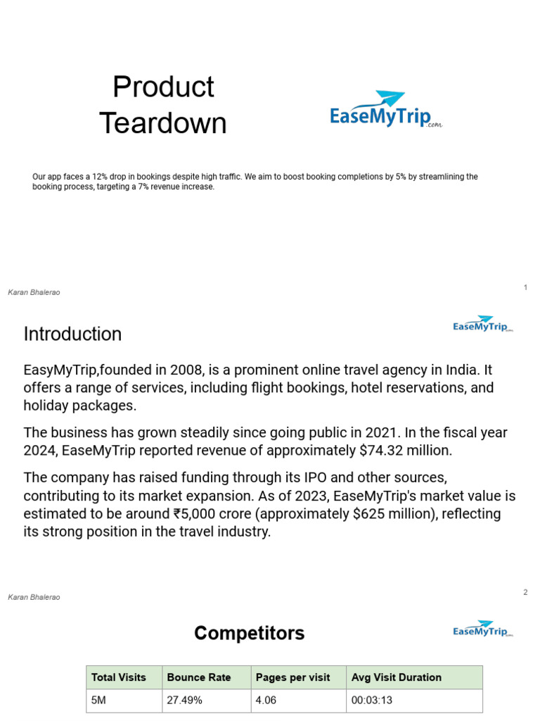 Product Teardown EaseMyTrip | PDF | Performance Indicator | Artificial Intelligence