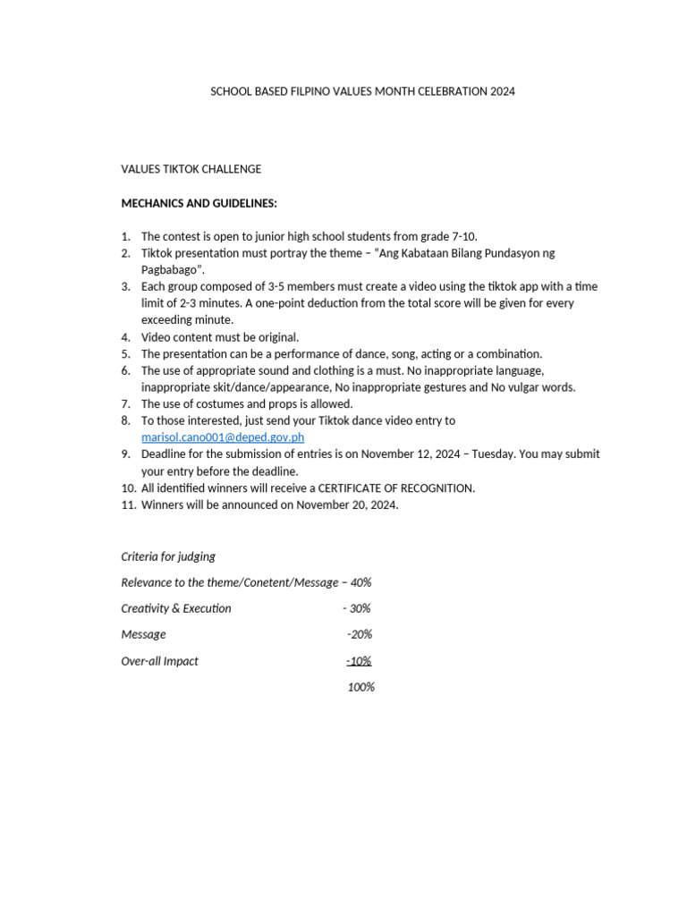 School Based Filpino Values Month Celebration 2024 | PDF | Home ...