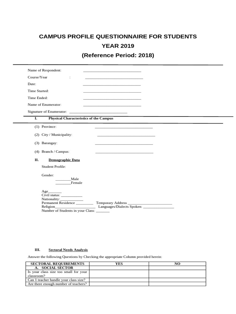 Student Campus Profile Questionnaire 2019 | PDF | Road