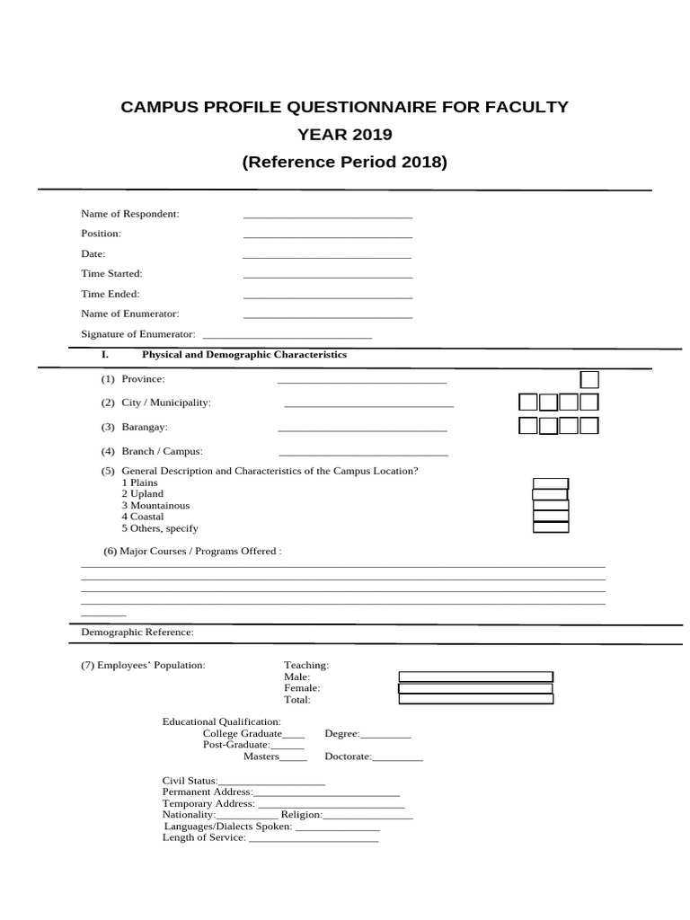 Campus Profile Questionnaire For Teaching Staff | PDF | Road