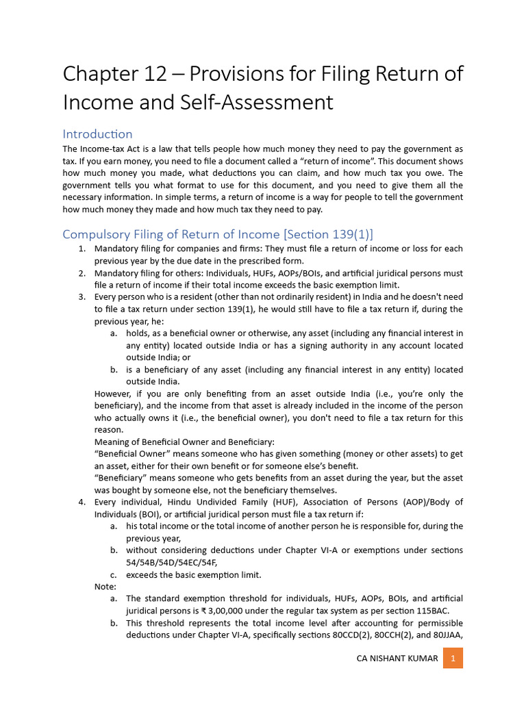 Chapter 11 Filing Return and Self Assessment | PDF | Income Tax | Taxes