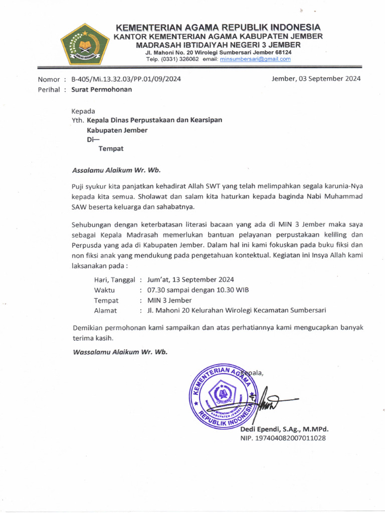 405 Surat Permohonan Perpustakaan Keliling | PDF