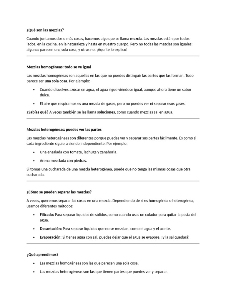 Tipos de mezclas: homogéneas y heterogéneas | PDF | Cocina, comidas y vino