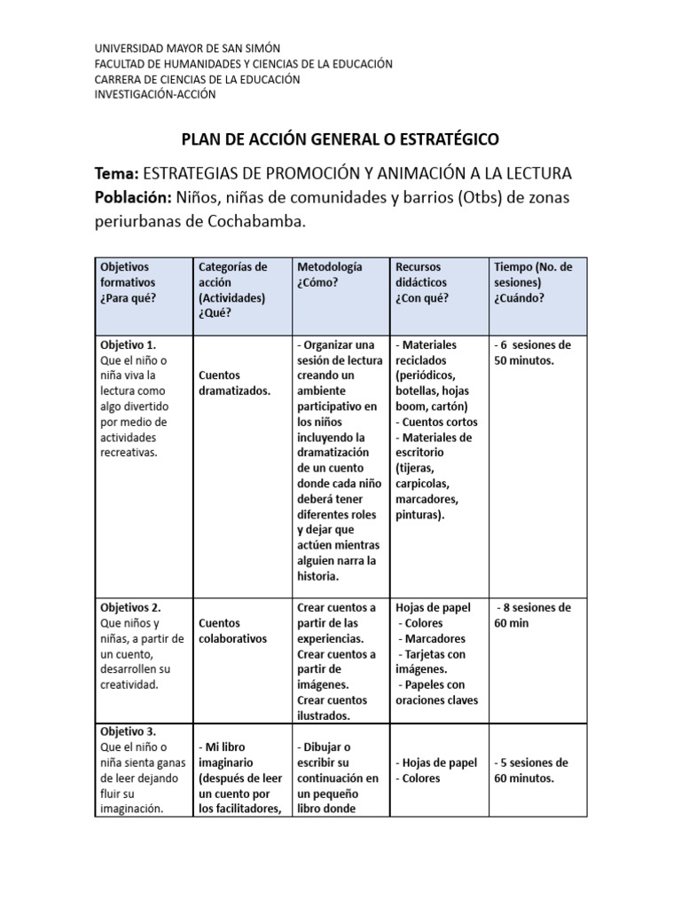 Tabla de Plan de Acci-N General | PDF