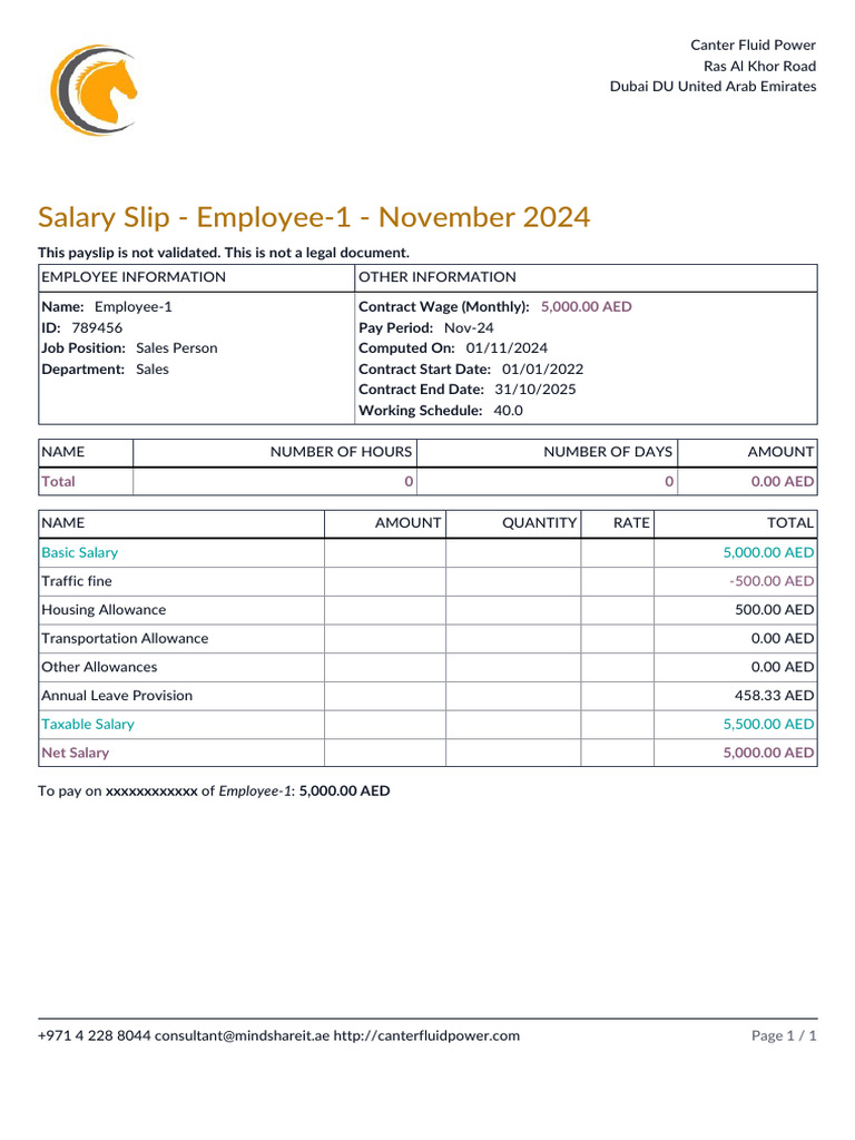 November 2024 Salary Slip - Employee-1 | PDF