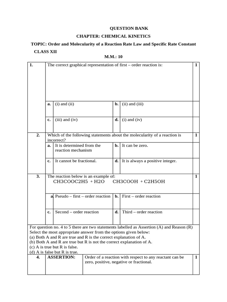 Worksheet NO 3 Chemical Kinetics Class 12 | PDF | Reaction Rate ...