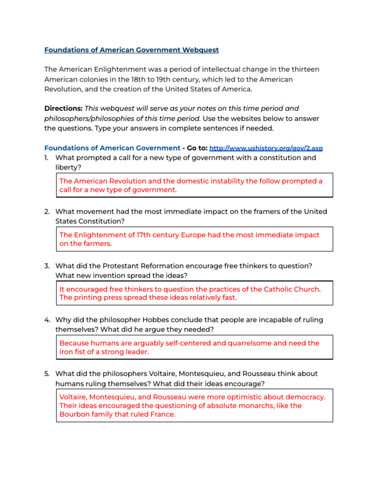 Foundations of American Government Webquest - Mariana Loughmiller | PDF ...