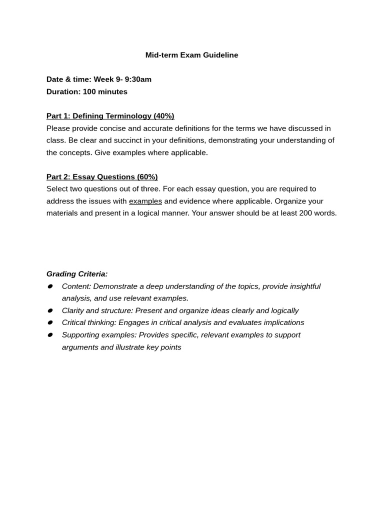 Mid-Term Exam Guideline | PDF | Career & Growth
