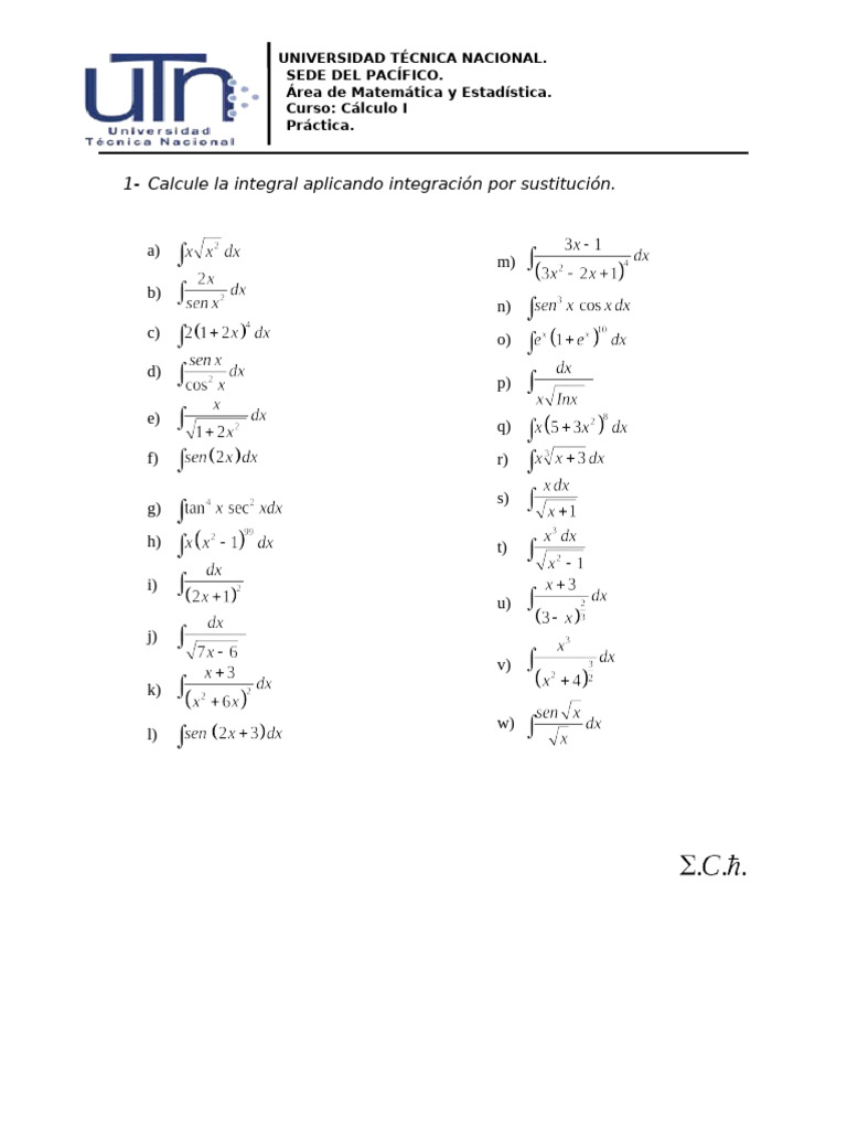 Práctica de Integrales: Sustitución | PDF | Métodos y materiales de enseñanza