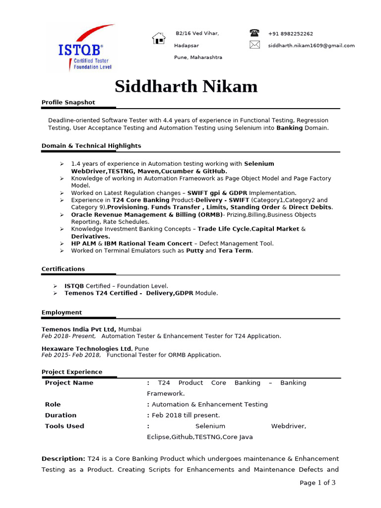 Resume_2 (1) | PDF | Software Testing | Selenium (Software)