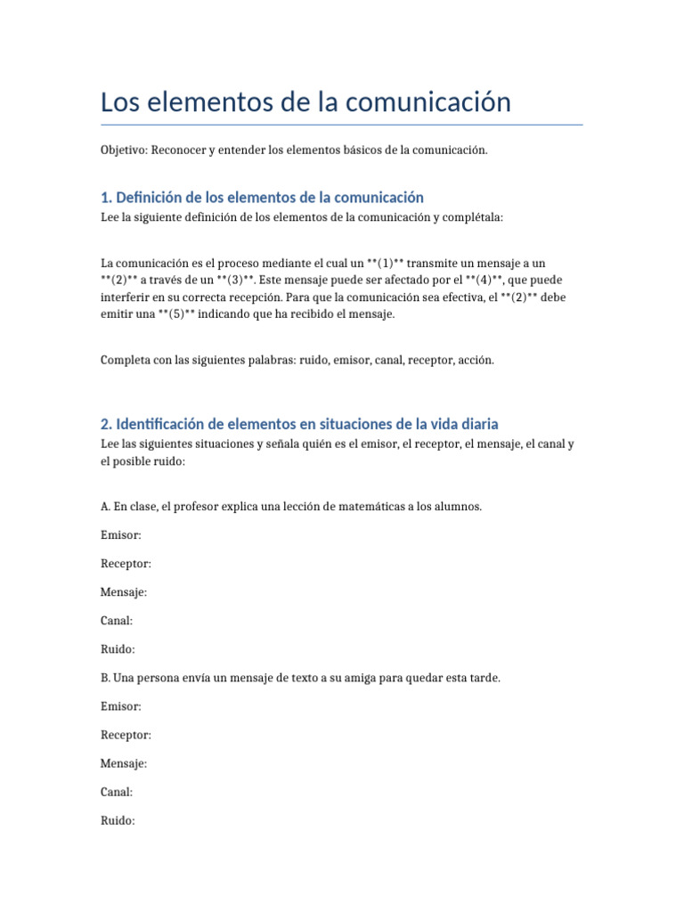 Ejercicios Comunicacion 1 Eso | PDF