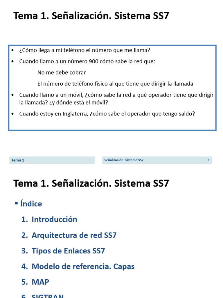 T1. Señalizacion. SS7 | PDF | Gsm | Señalización (Telecomunicaciones)