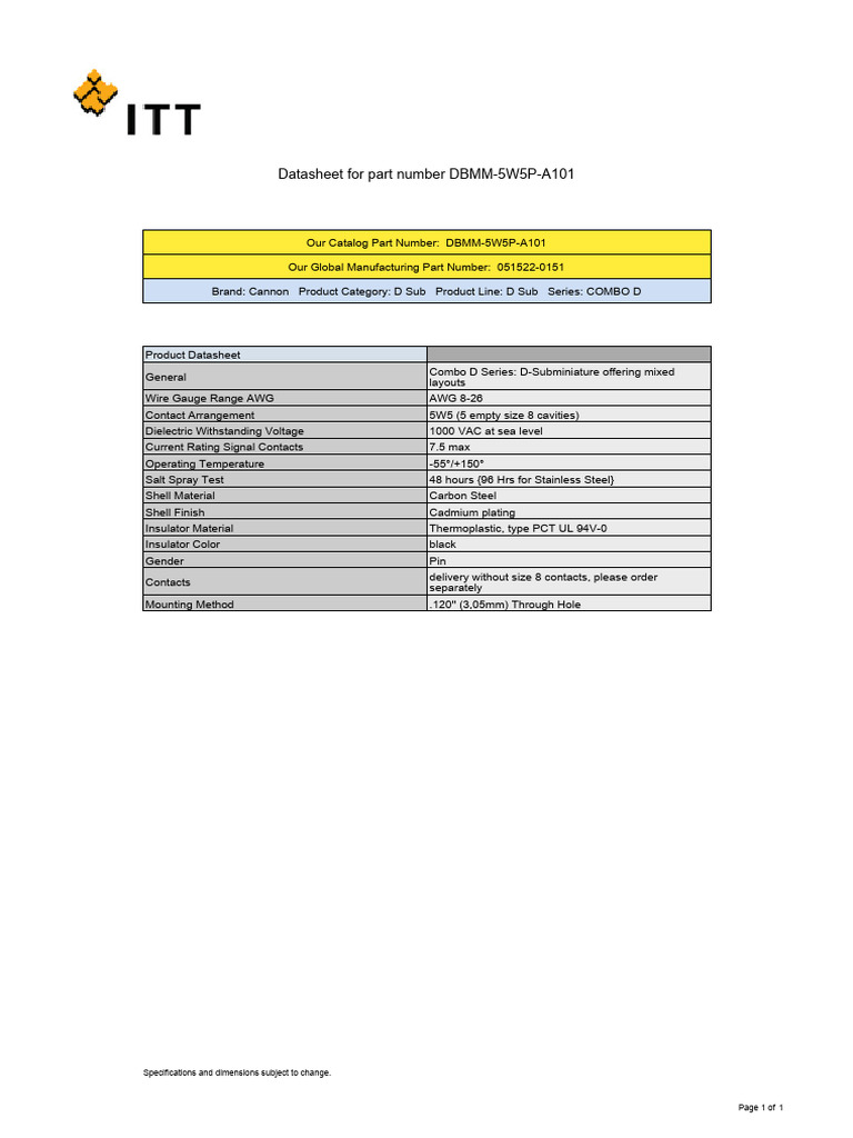 DBMM 5W5P A101 - Spec | PDF