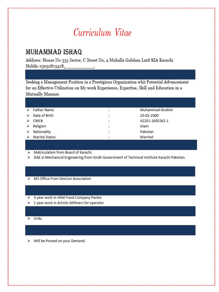 Curriculum Vitae: Muhammad Ishaq | PDF | Career & Growth