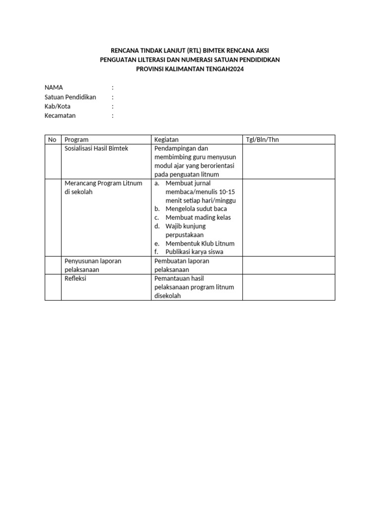 Rencana Tindak Lanjut Litnum | PDF | Karier & Perkembangan