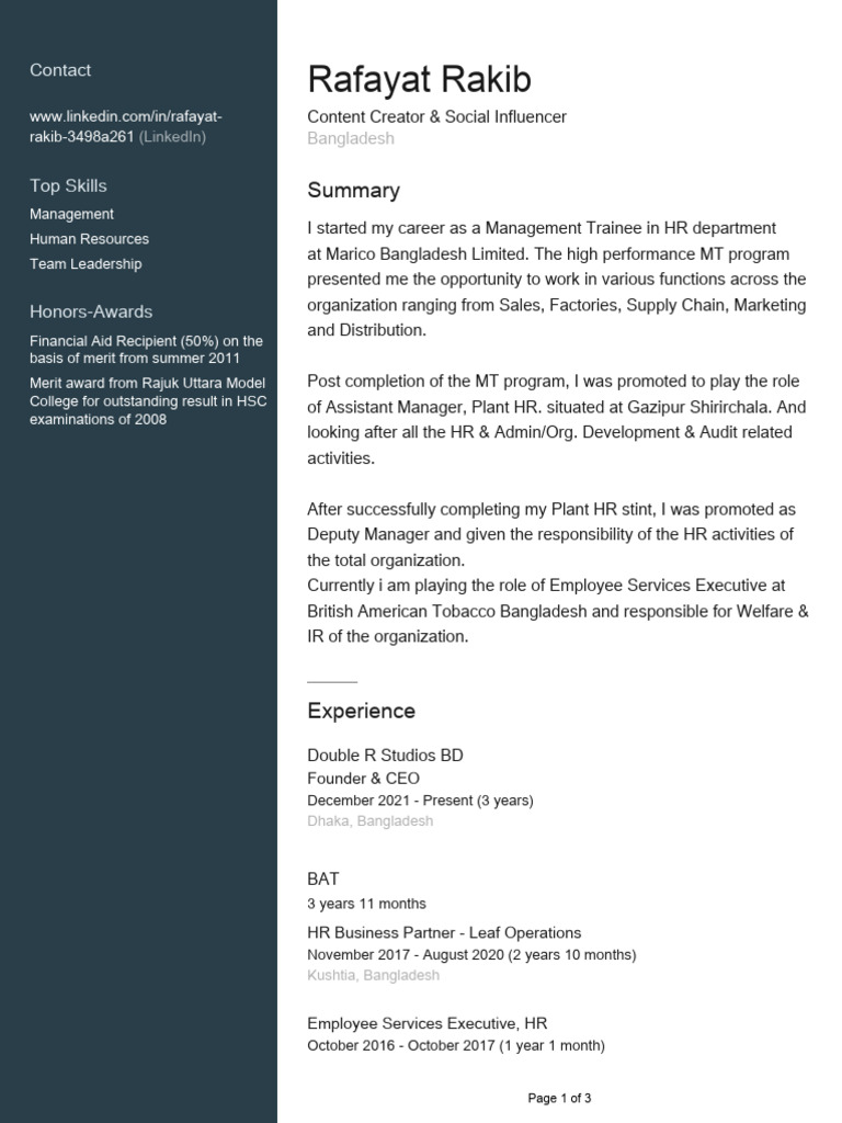 Rafayat Rakib Linkedin Profile Pdf Employment Recruitment
