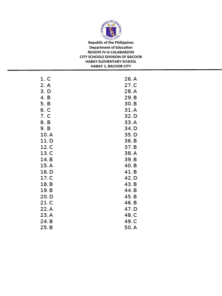 MATH 6 Key To Correction 2nd QTR | PDF