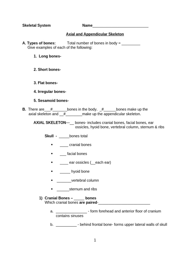Axial and Appendicular Skeleton Guide | PDF | Skull | Skeleton
