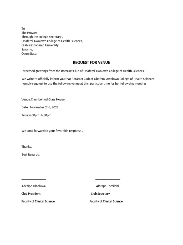 Rotaract Letter Venue | PDF | Wellness