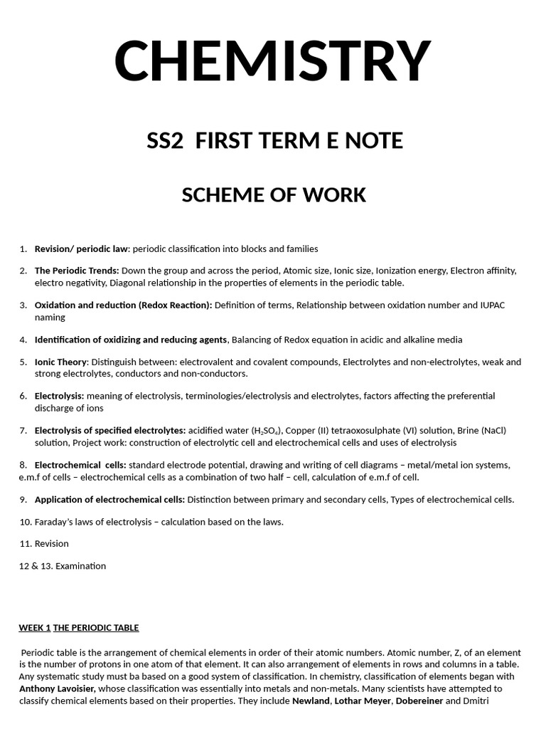 Ss2 Chemistry e Note First Term | PDF | Redox | Electrochemistry