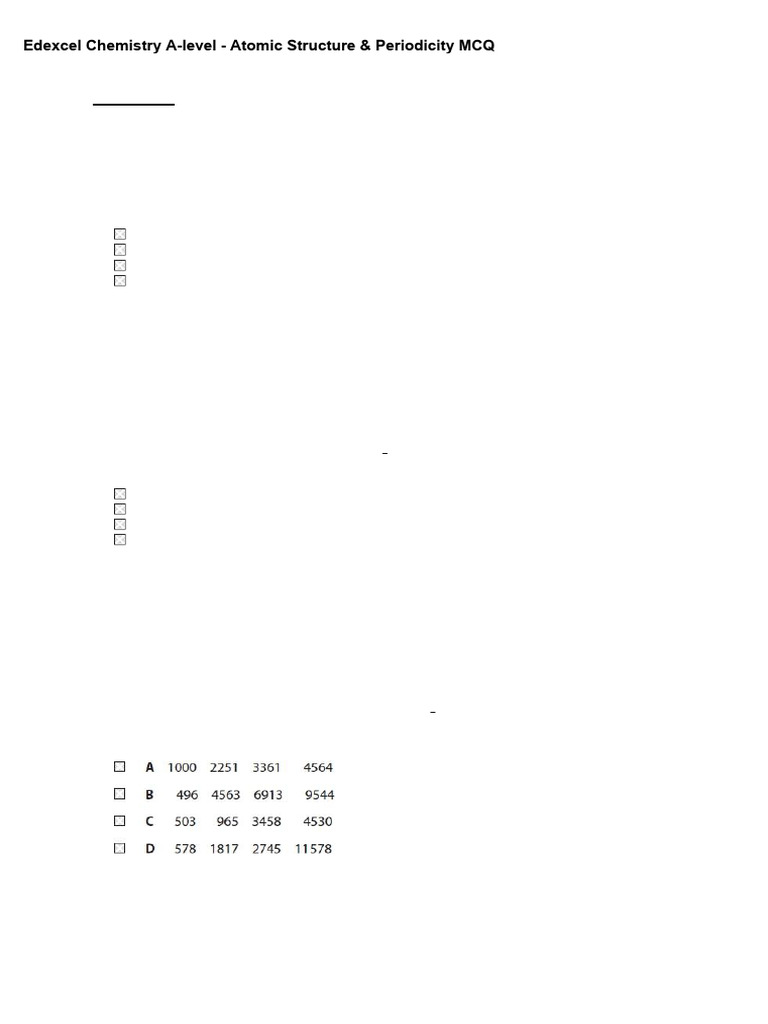 Atomic Structure & Periodicity MCQs | PDF | Periodic Table | Electron ...