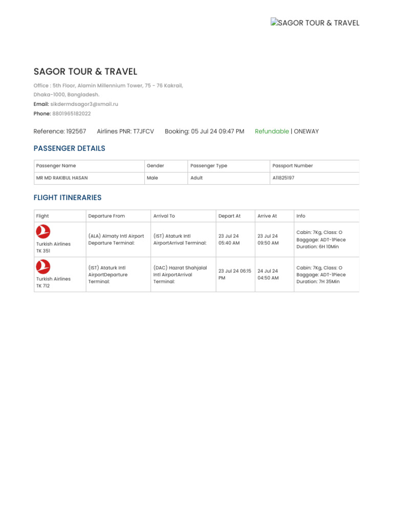 Turkish flight confirmation RAKIBUL 2 | PDF