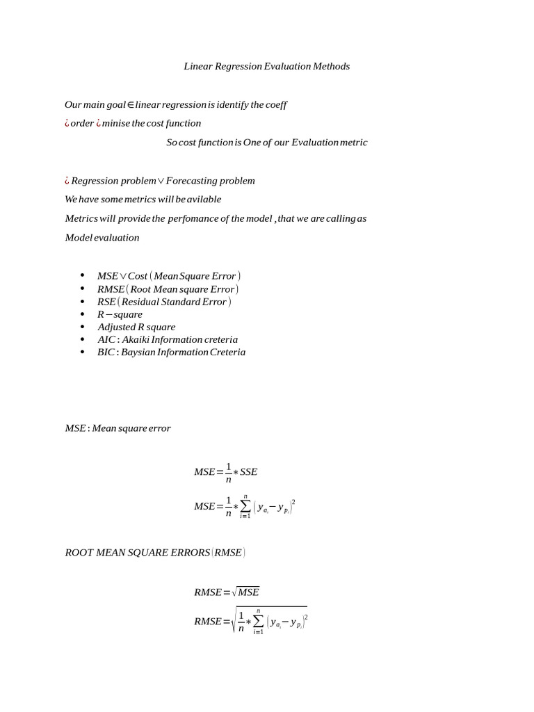 Session-6 - Linear Regression Evaluation Methods | PDF | Errors And ...